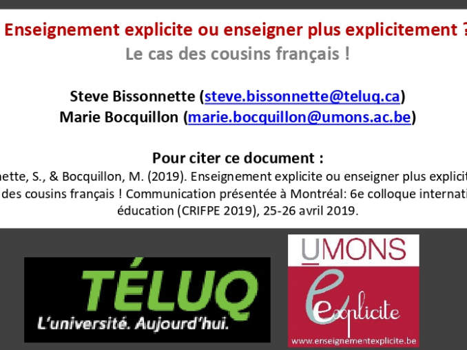 Vidéo de présentation du numéro thématique sur l’enseignement explicite de la revue “Apprendre ...